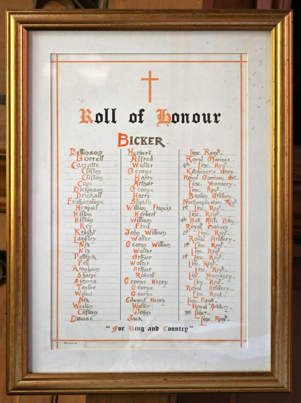 Bicker, St Swithun, North Aisle, Remembrance Corner, Roll Of Honour ...