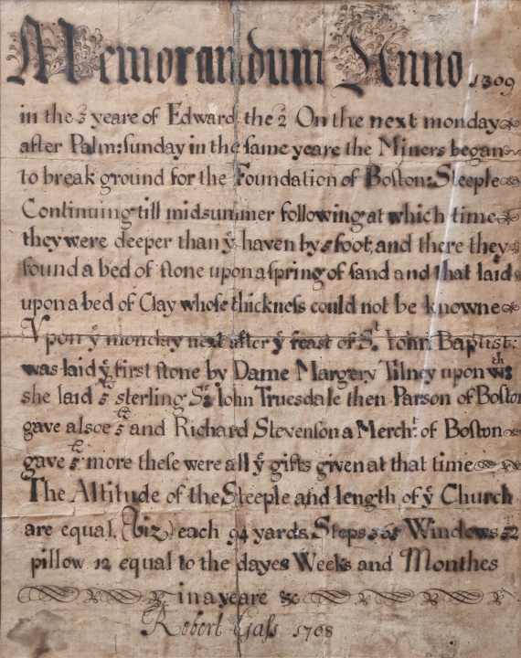 Boston, St Botolph, Tower, Memorandum - Society for Lincolnshire ...