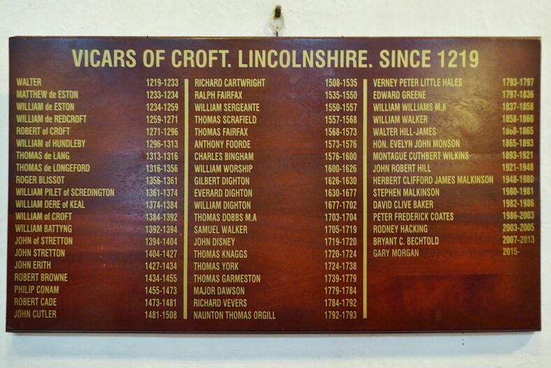 Croft, All Saints, Vicars - Society for Lincolnshire History & Archaeology