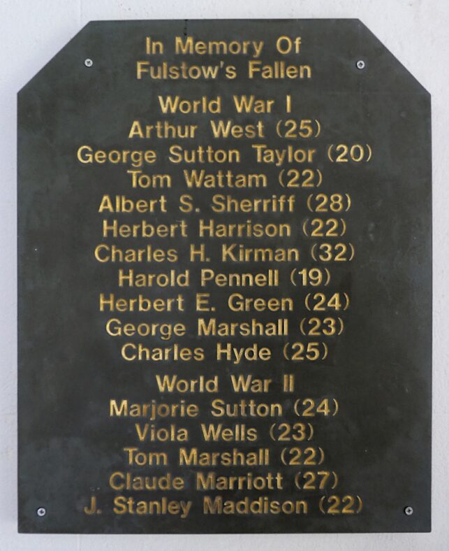 Fulstow, St Lawrence, Porch, War Memorial Tablet - Society for ...