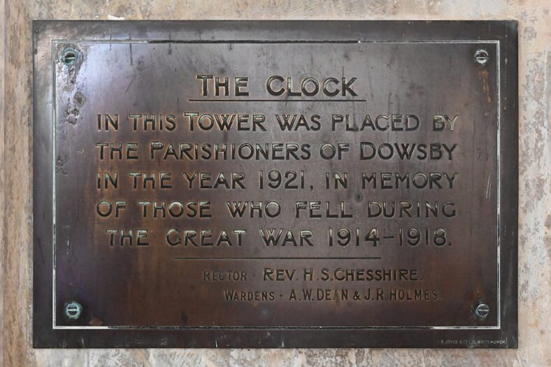 Dowsby, St Andrew, Tower, Plaque (WW1 Clock Memorial) - Society for ...