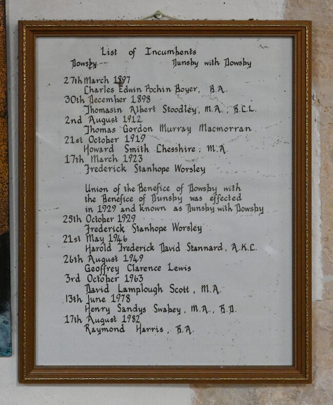 Dowsby, St Andrew, South Aisle, Incumbents - Society for Lincolnshire ...