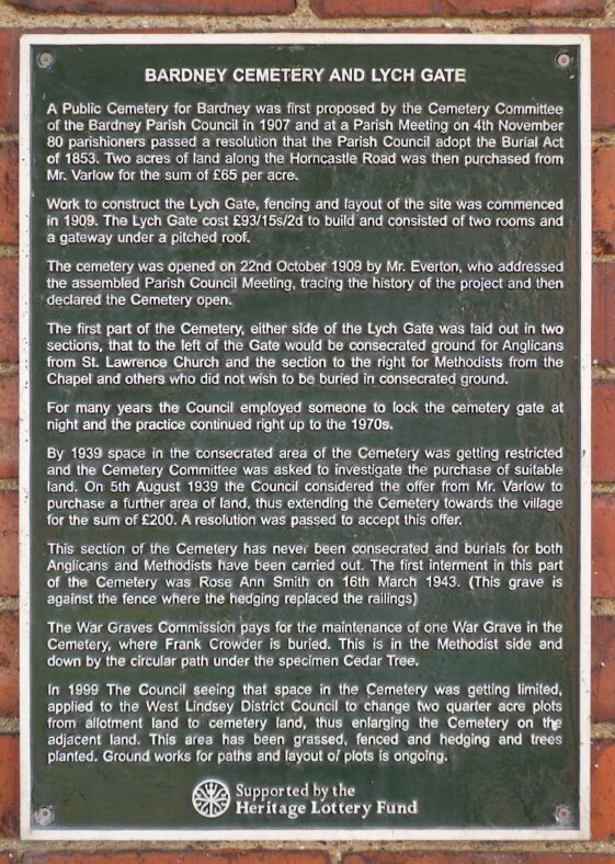 Bardney, Cemetery, Signage - Society for Lincolnshire History & Archaeology